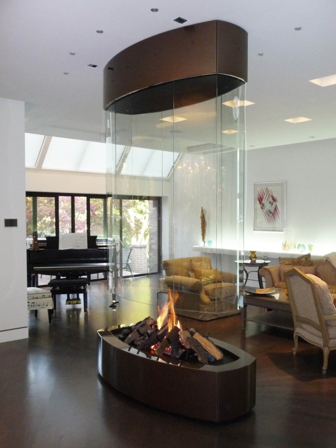 oval fireplace - contemporary fireplace - suspended fireplace