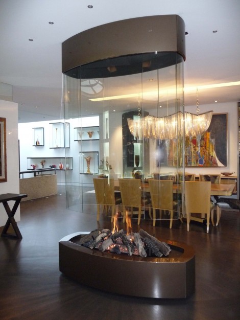 oval fireplace - contemporary fireplace - suspended fireplace