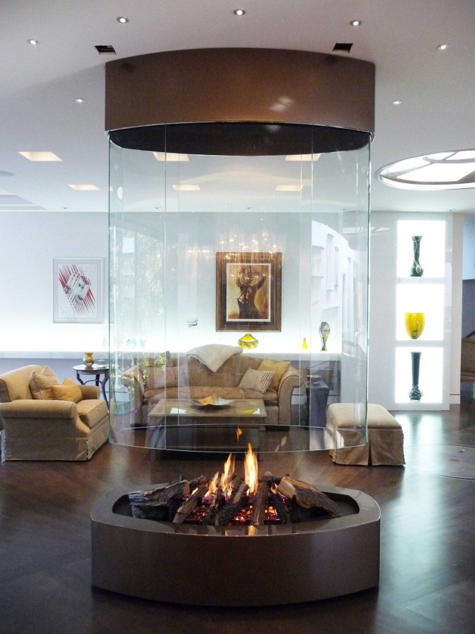 oval fireplace - contemporary fireplace - suspended fireplace